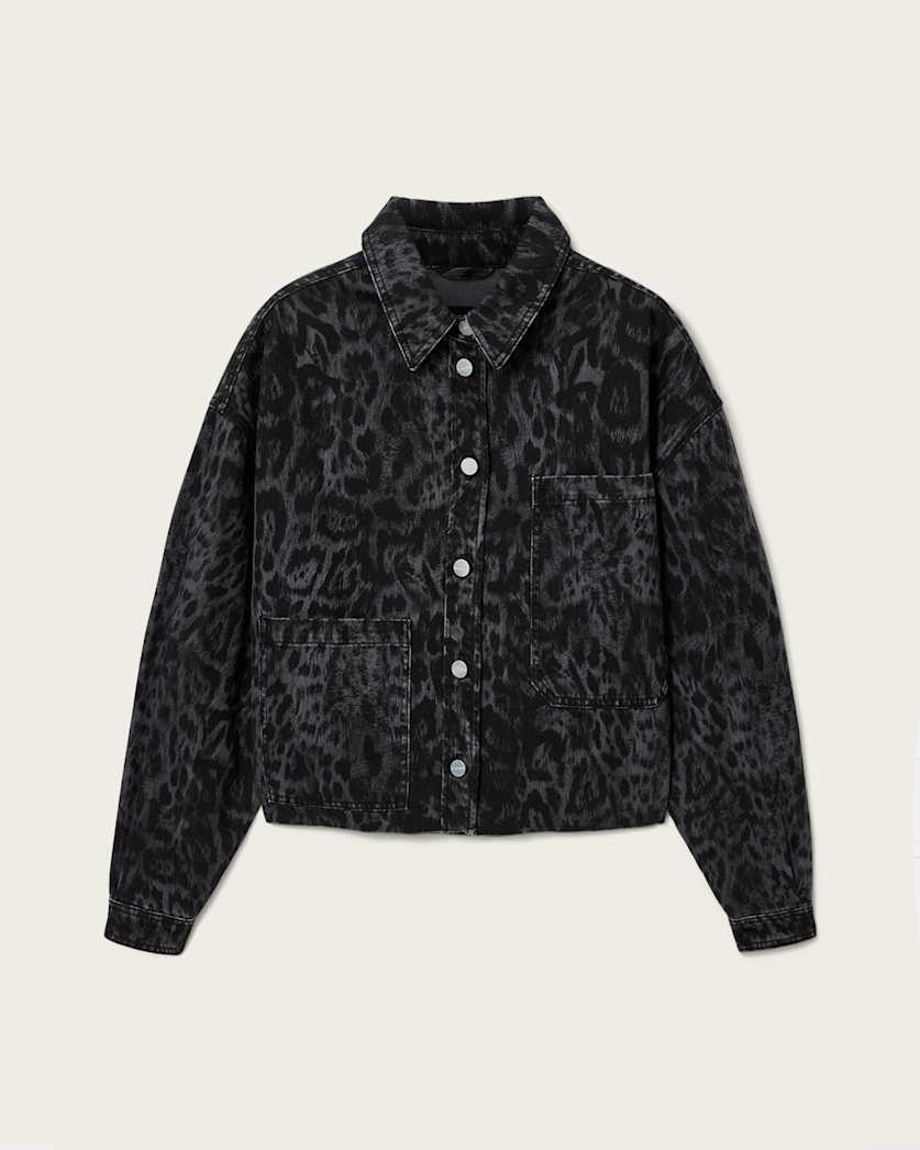 Nicky Denim Leopard Print Shacket LEPPO BLACK | ALLSAINTS DE